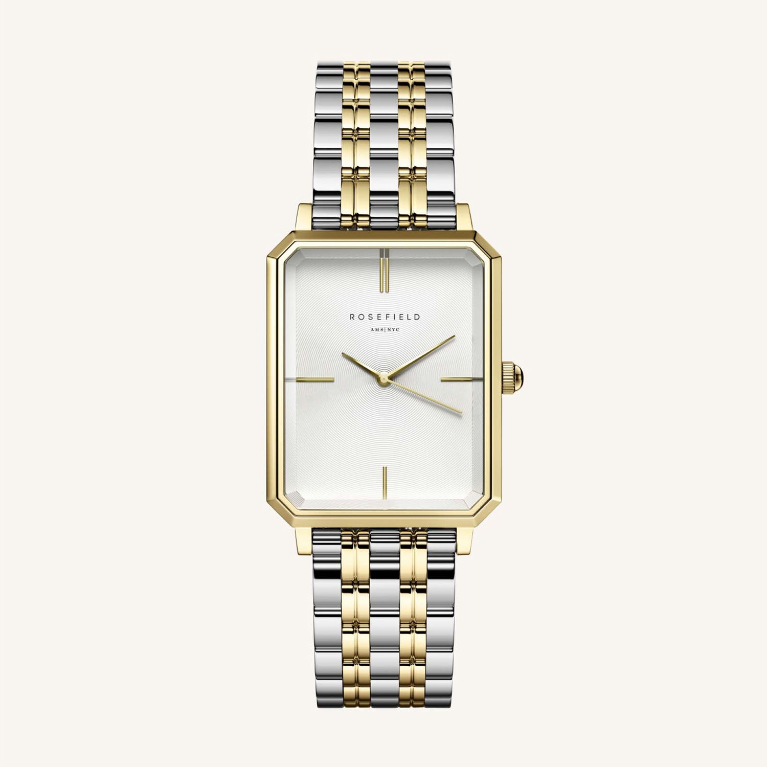 Rosefield The Elles White Sunray Steel Silver Gold DuotoneLadies Watch – The Watch House