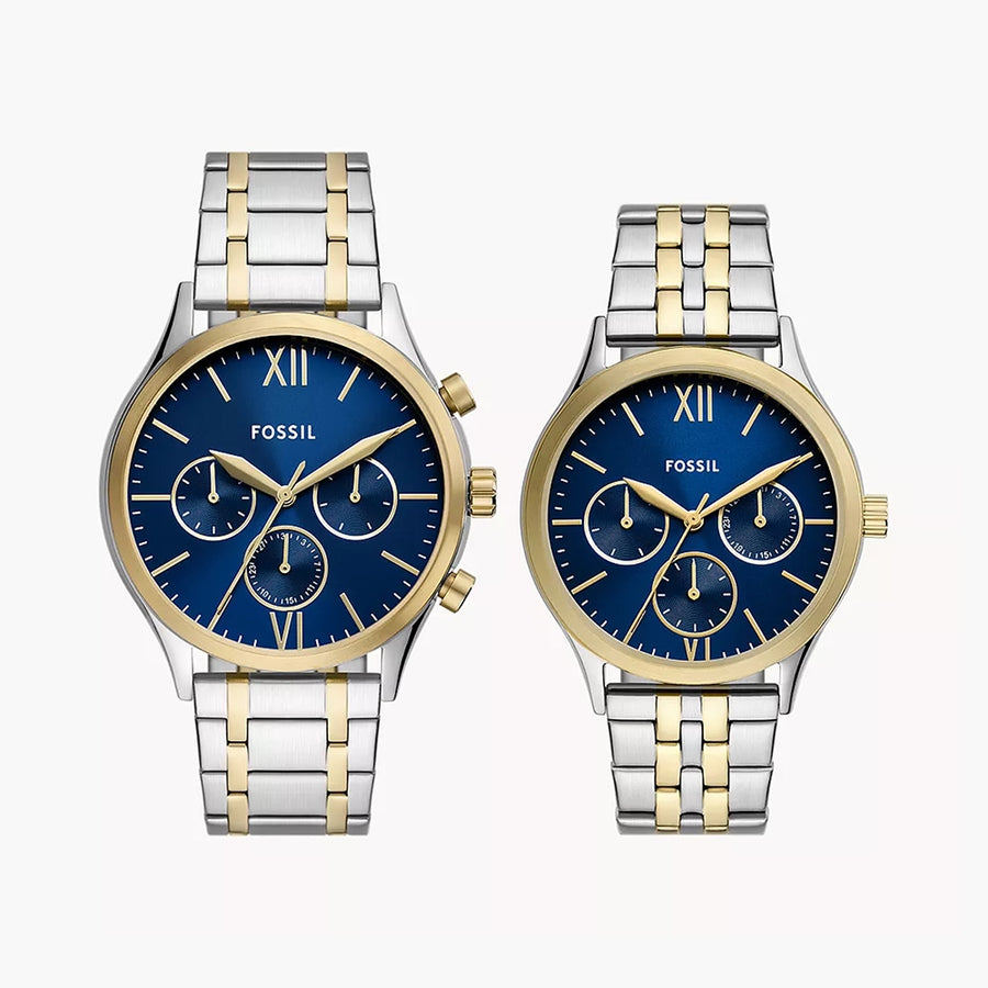 Fossil Fenmore Couple Multifunction Two-Tone Stainless Steel Watch Set ...