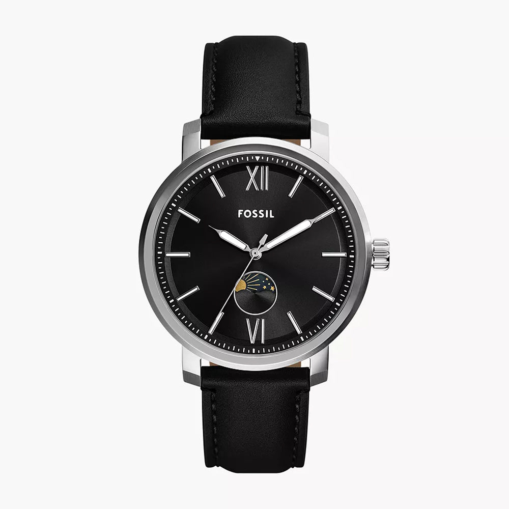 Shop Fossil Rhett Multifunction Black Leather Watch - The Watch House UAE