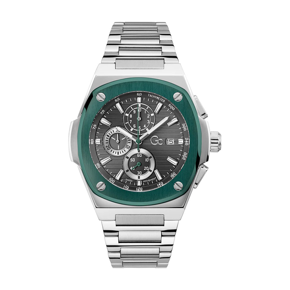 Gc Men's Watch Silver & Green Tone Case Grey Dial Quartz – The Watch House