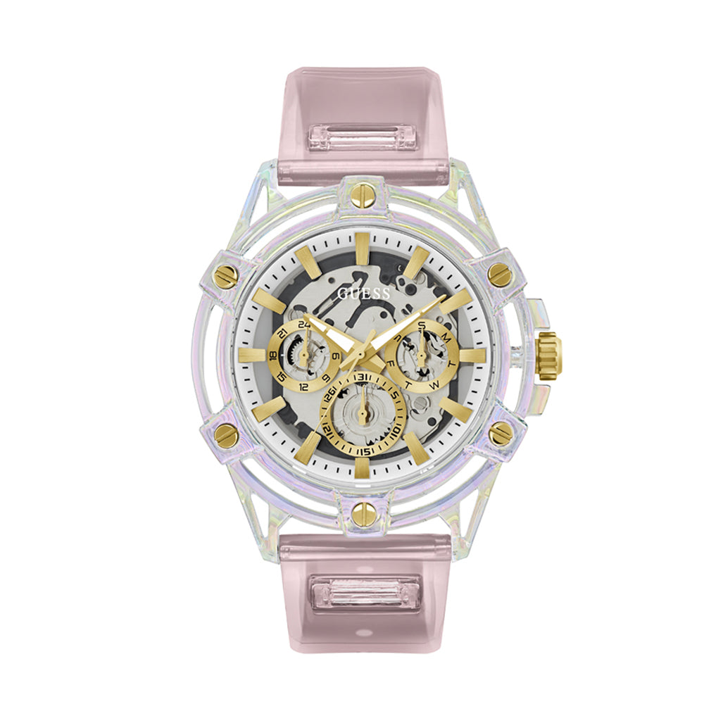 Guess Men's Watch Clear Tone Case Clear Dial Quartz – The Watch House