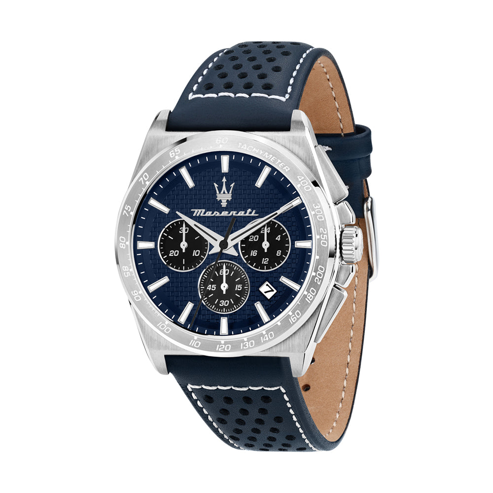 Shop MASERATI VELOCITÀ 43MM CHRO BLUE DIAL BLUE ST - The Watch House UAE