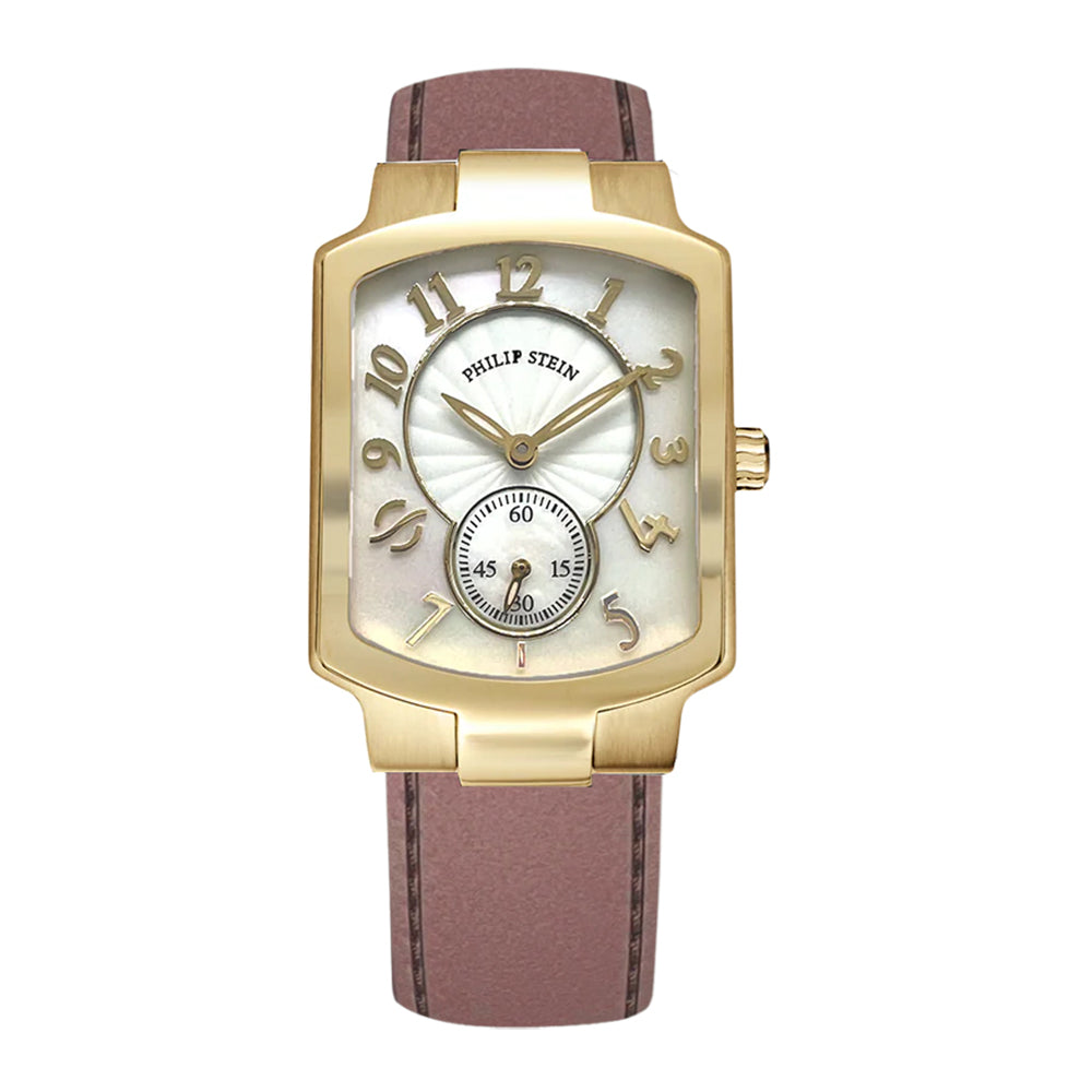 Philip Stein Women's Classic Square Gold-Plated Watch With Mop Dial ...