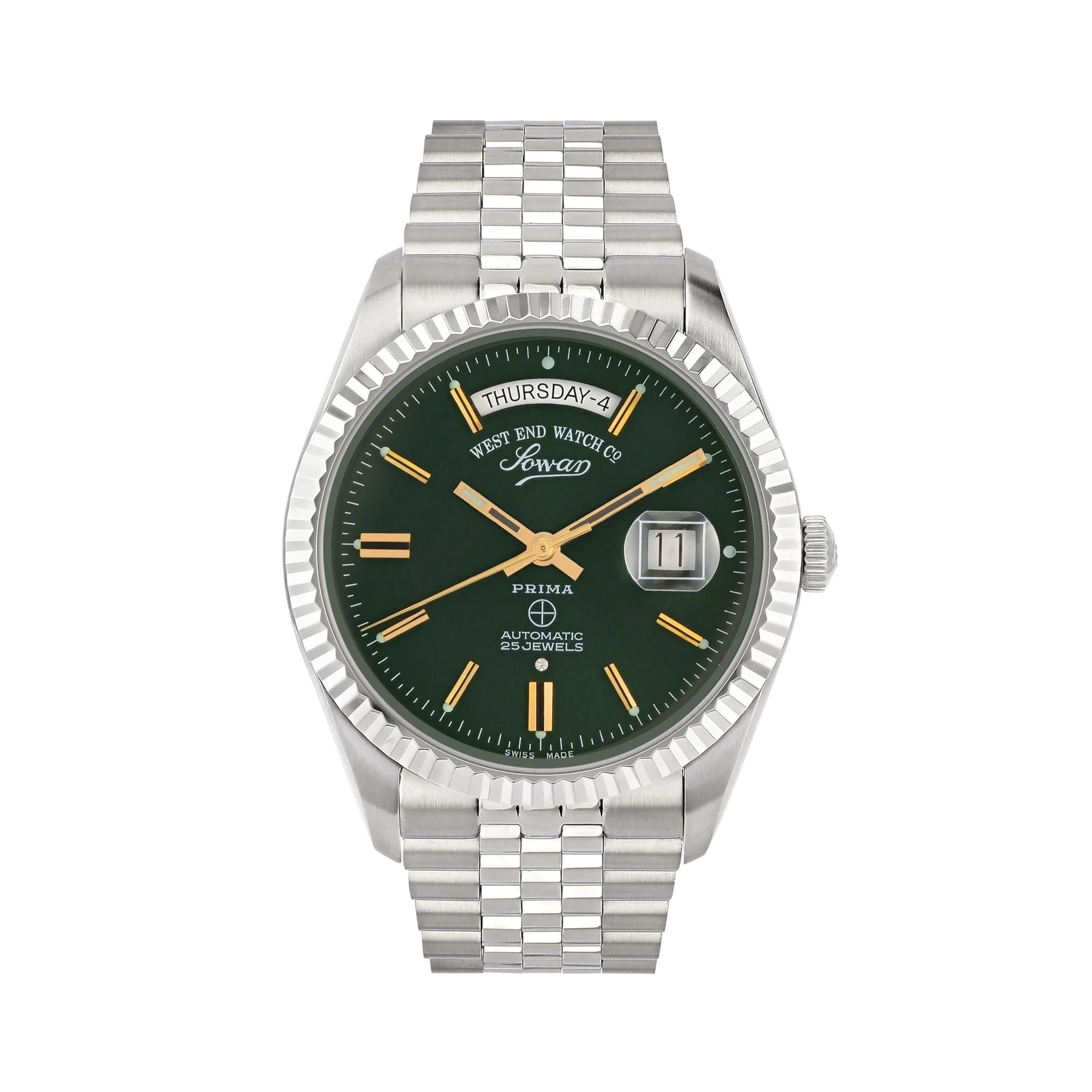 West End Men's Silver Tone Case Green Dial Automatic Watch – The Watch ...