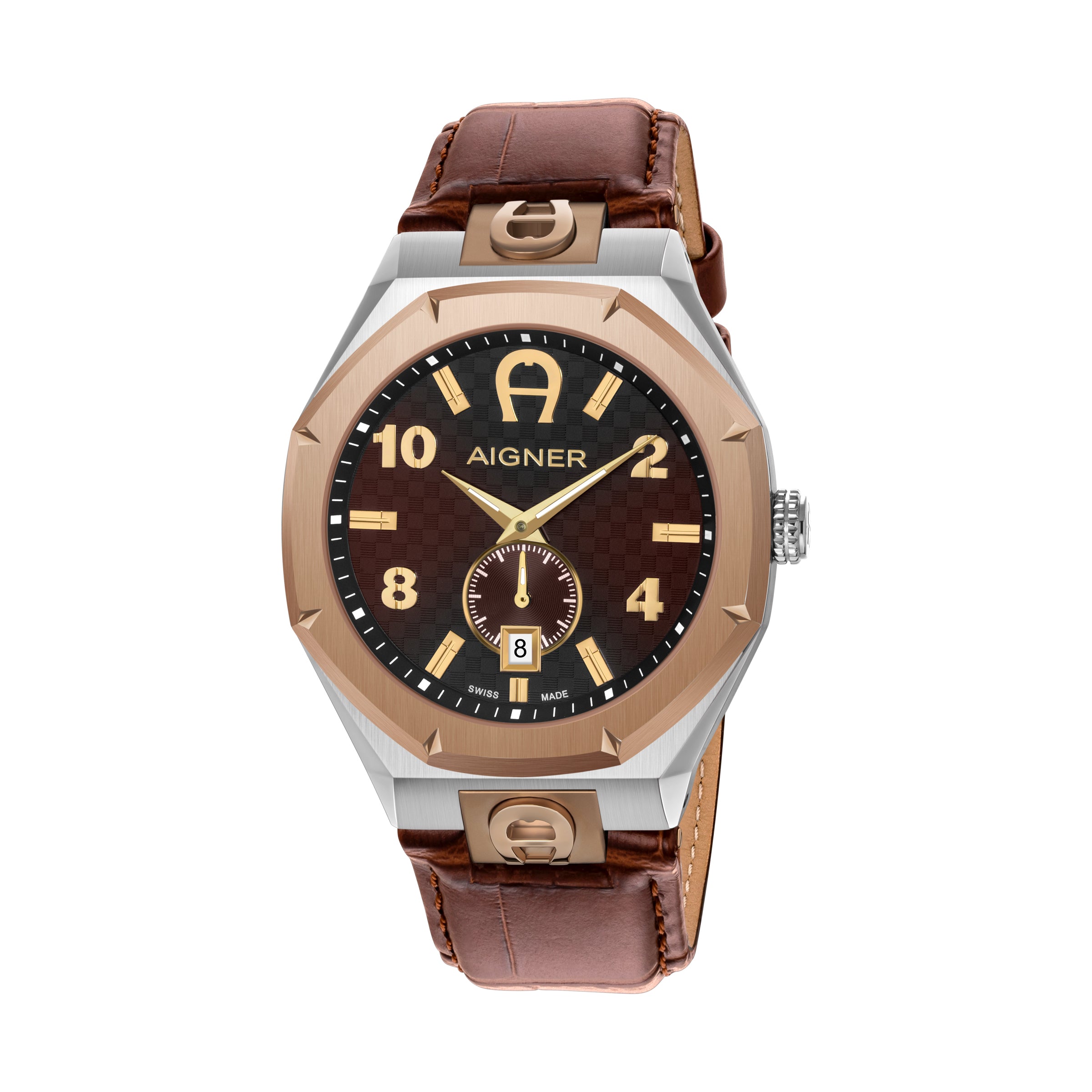 Aigner Ferrara Gents Brown Strap White Dial Watch | Ma142108 | The ...