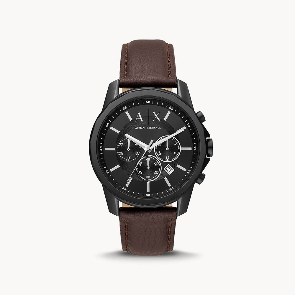 Armani Exchange Men's Chronograph Brown Leather Watch – The Watch House