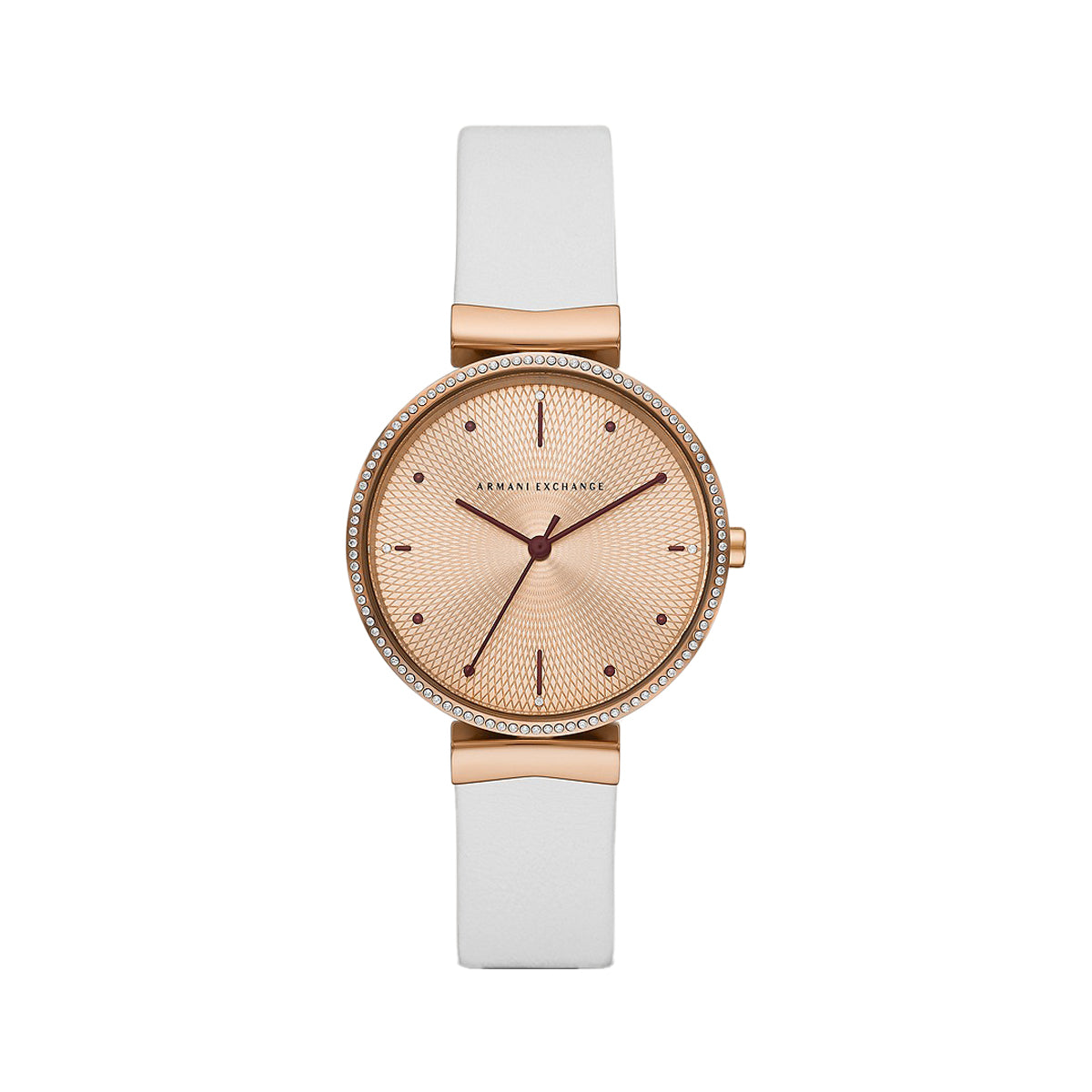 Armani Exchange Women's Three-Hand White Leather Rose Gold Dial Watch ...