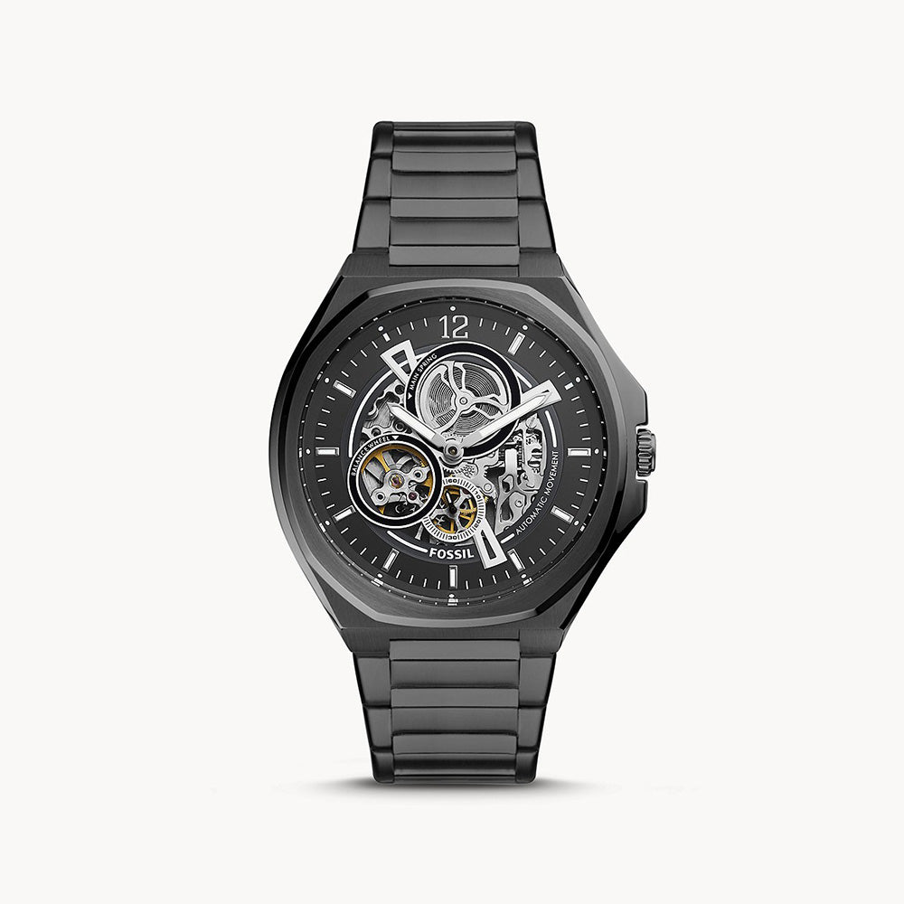Fossil Evanston Automatic Black Stainless Steel Men's Watch – The Watch ...
