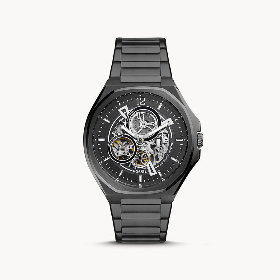 Fossil Evanston Automatic Black Stainless Steel Men's Watch – The Watch ...