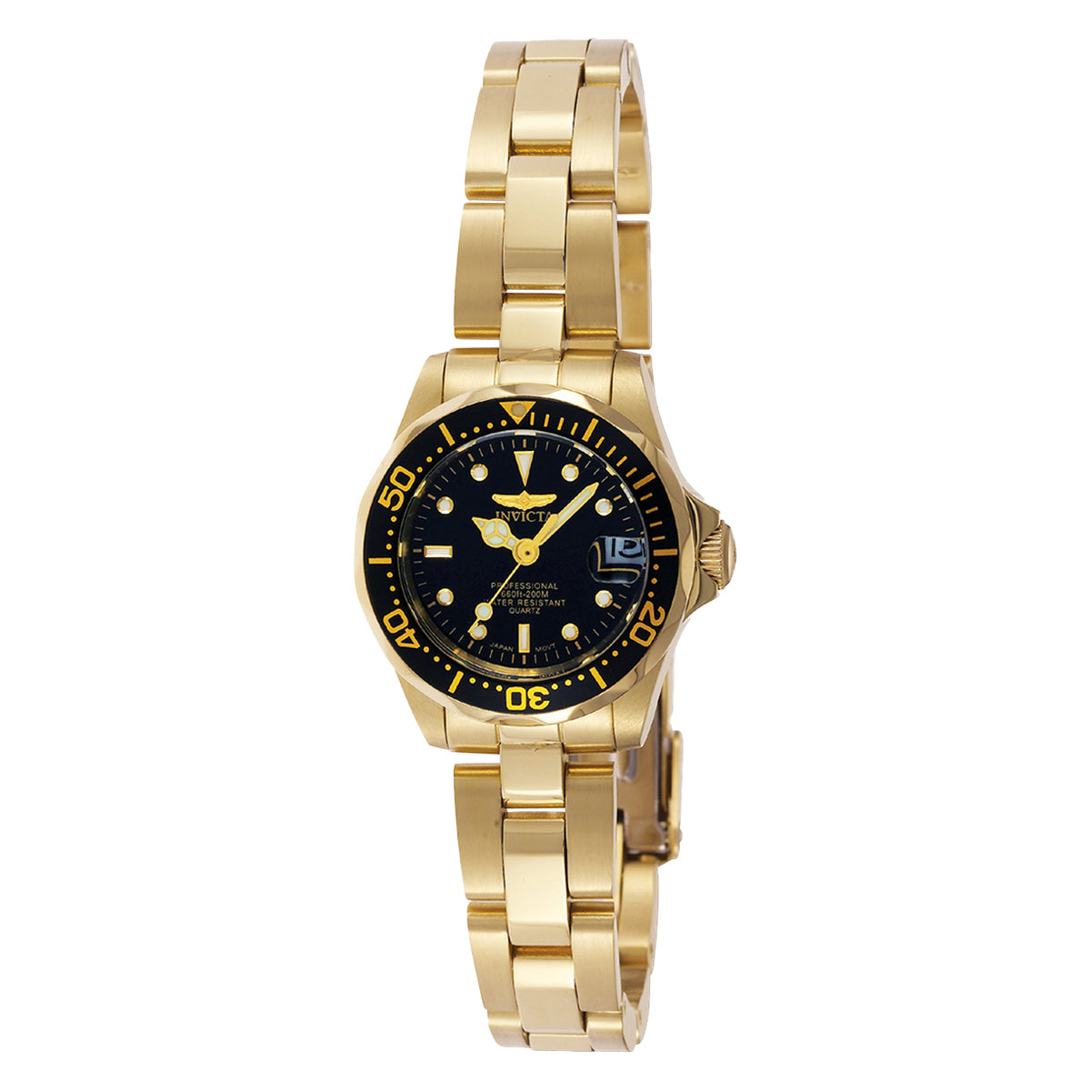 INVICTA Pro Diver Lady 24.5mm Stainless Steel Gold Black dial PC22A Qu ...