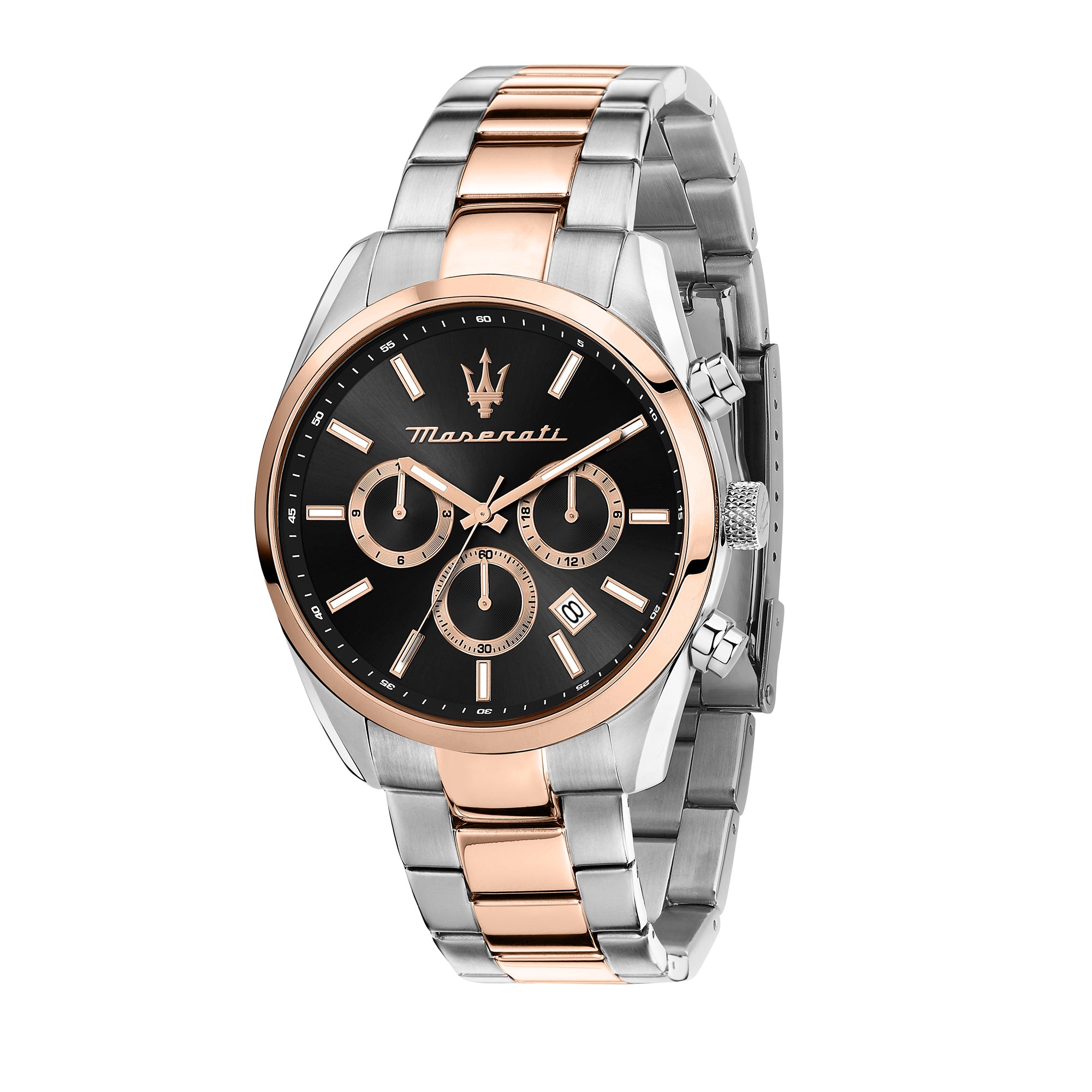 Shop Maserati ATTRAZIONE 43 MULTI. BLK DIAL BR SS+RG - The Watch House UAE