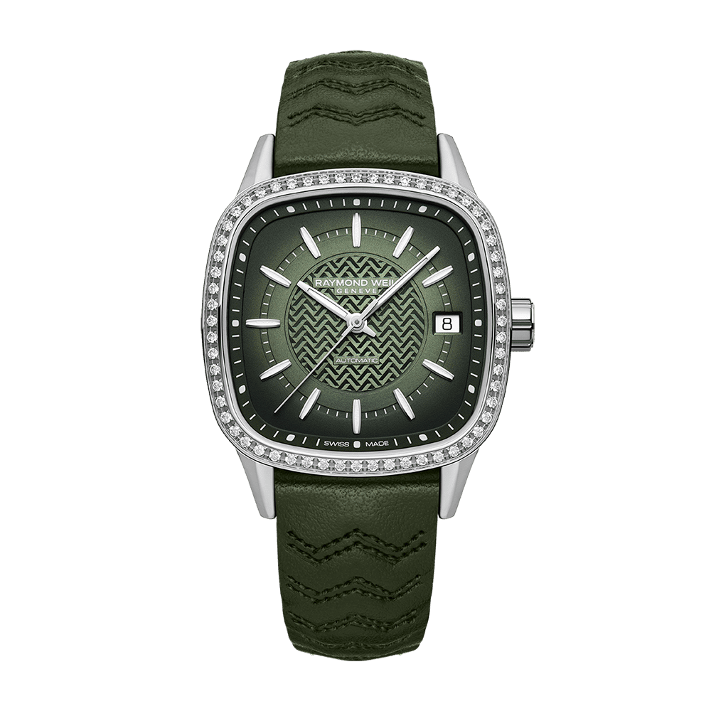 Raymond Weil Freelancer Ladies Automatic Green Dial Leather Watch 34.5 ...