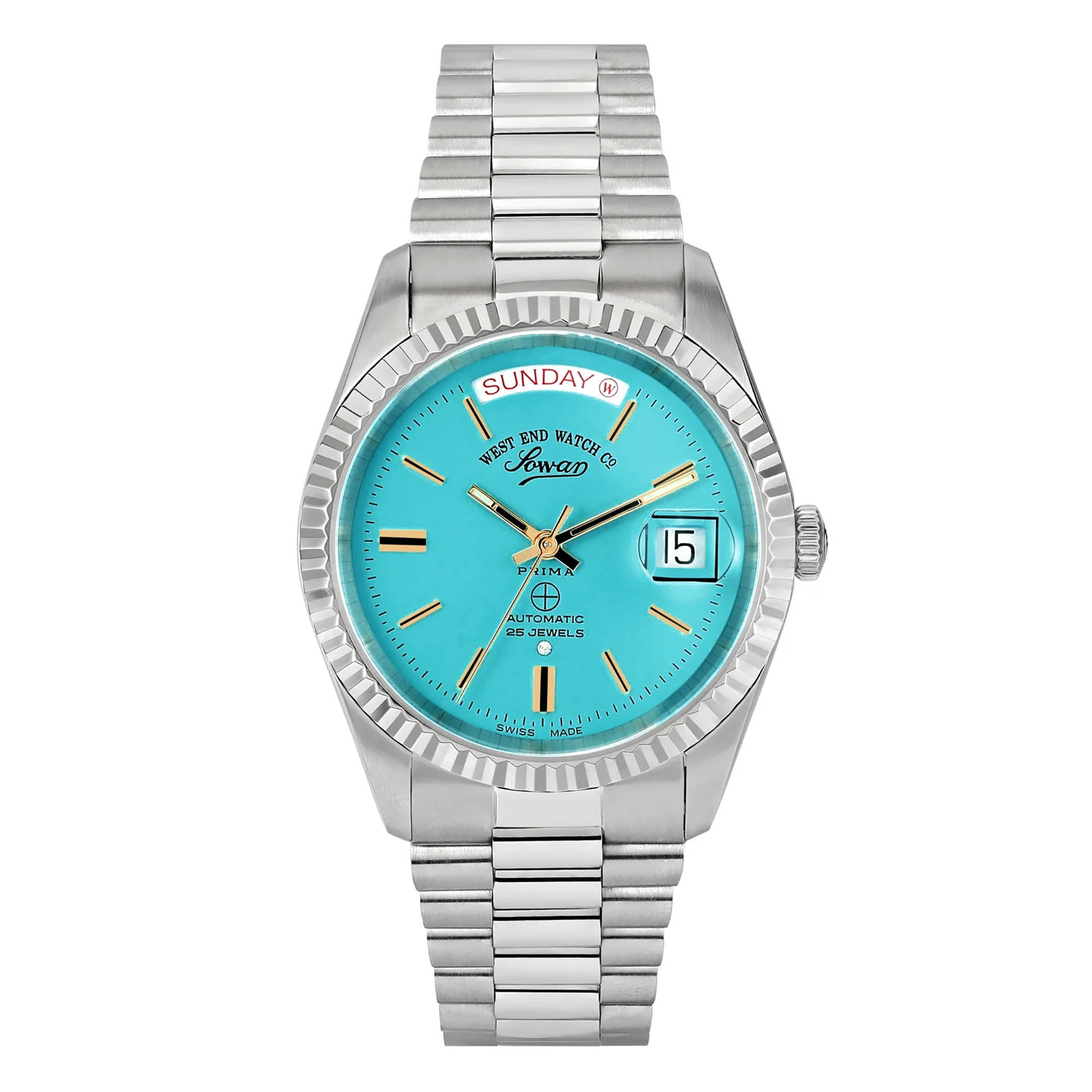 West End Unisex Silver Tone Case Turquoise Dial Automatic Watch – The ...